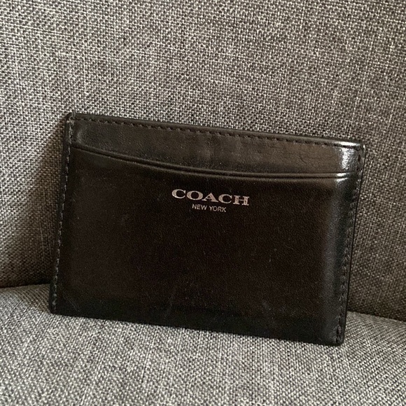 Coach | Bags | Coach Card Case Wallet Black Leather | Poshmark